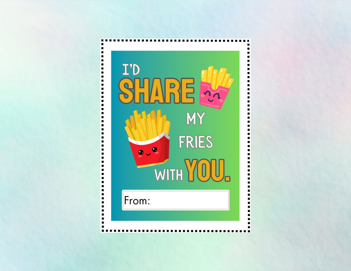 6 Printable Food Valentines Day Cards, Kids Valentines Day Cards, Food ...