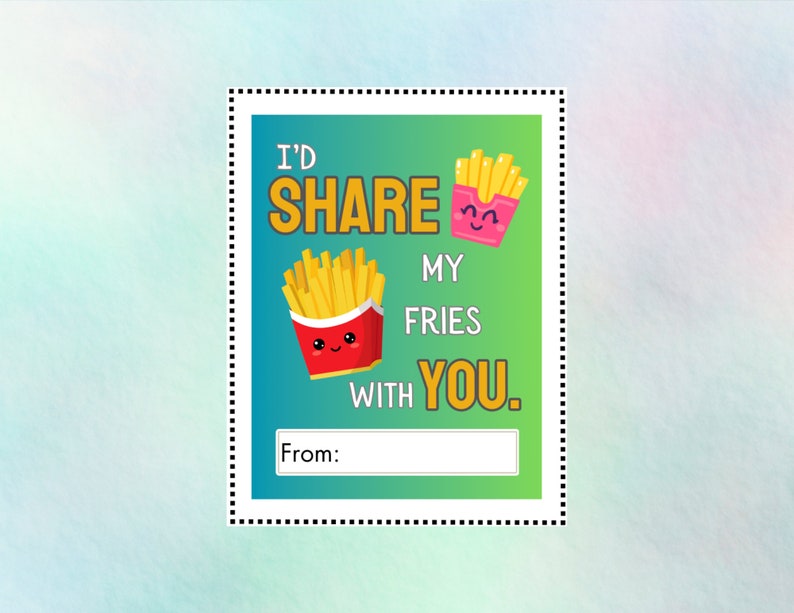 6 Printable Food Valentines Day Cards, Kids Valentines Day Cards, Food ...