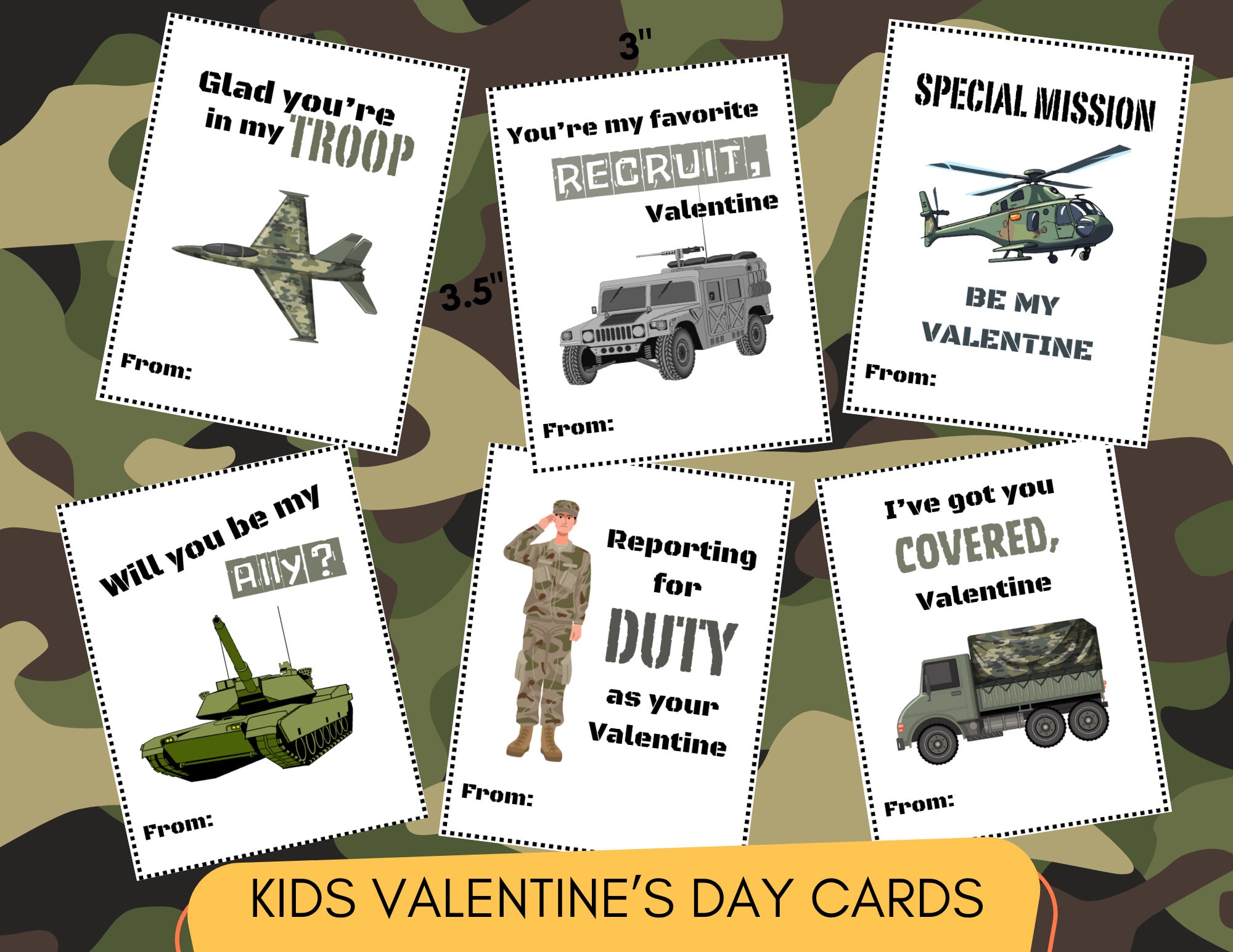 Printable Army Valentines Day Cards, Kids Soldier Valentines Day Cards ...