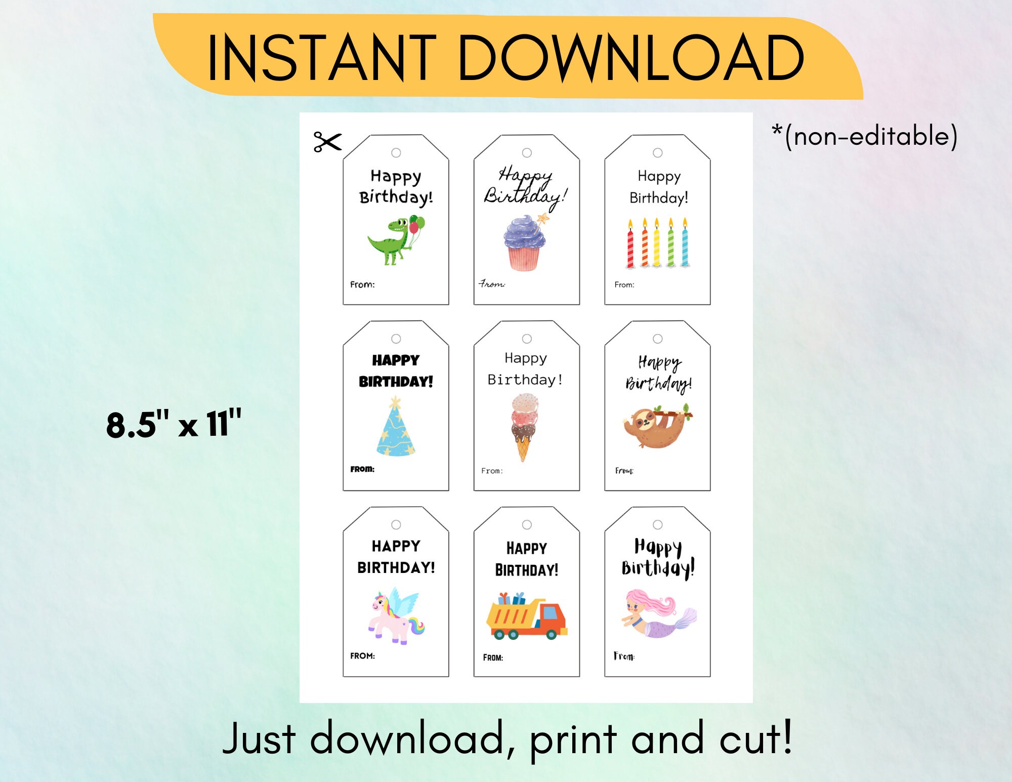 Kids Birthday Gift Tags, Kids Printable Gift Tags, Download Instantly ...