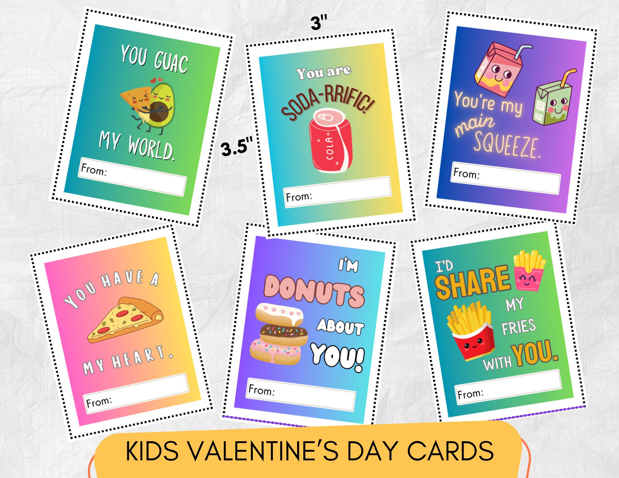 6 Printable Food Valentines Day Cards, Kids Valentines Day Cards, Food ...