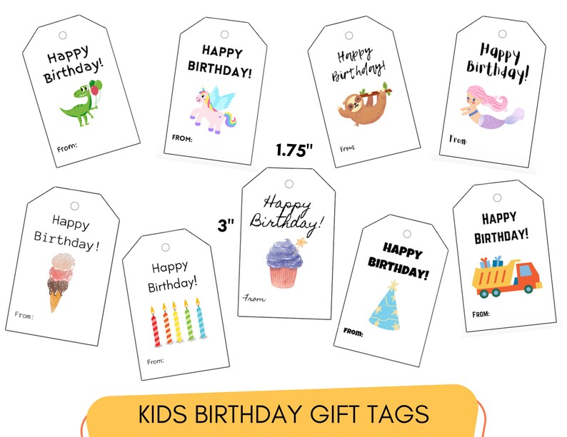 Kids Birthday Gift Tags, Kids Printable Gift Tags, Download Instantly ...