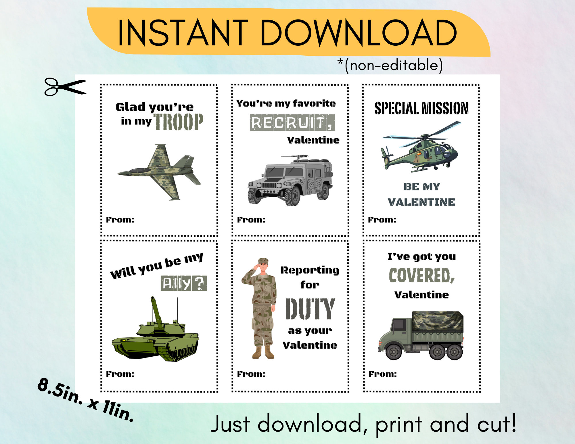 Printable Army Valentines Day Cards, Kids Soldier Valentines Day Cards ...