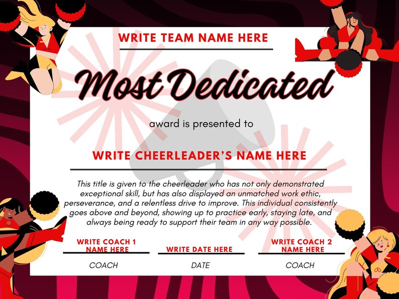 CANVA EDITABLE TEMPLATE Cheer Certificates for Kids Red and Black Cheer ...