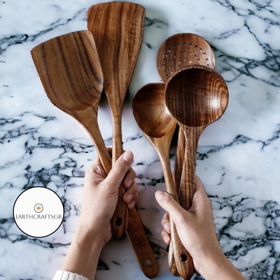 Natural Wooden Kitchen Utensil Set for Cooking Wooden Spoons Spatula ...