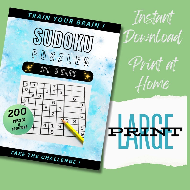 Sudoko Puzzle Book Printable Instant Digital Download, Large Print for ...