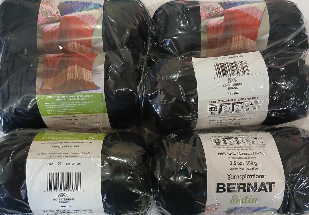 Bernat SATIN Yarn Lot of 6 Skeins #4 Medium Acrylic EBONY Black - Etsy