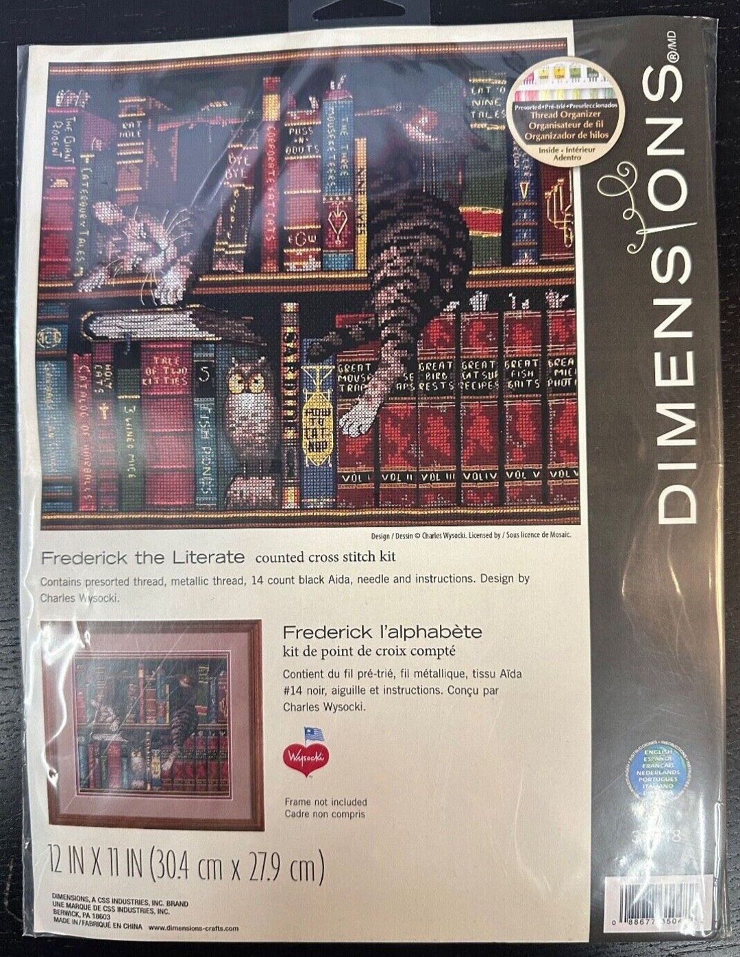 Dimensions Frederick the Literate Cat in Library Cross Stitch Kit 35048 ...