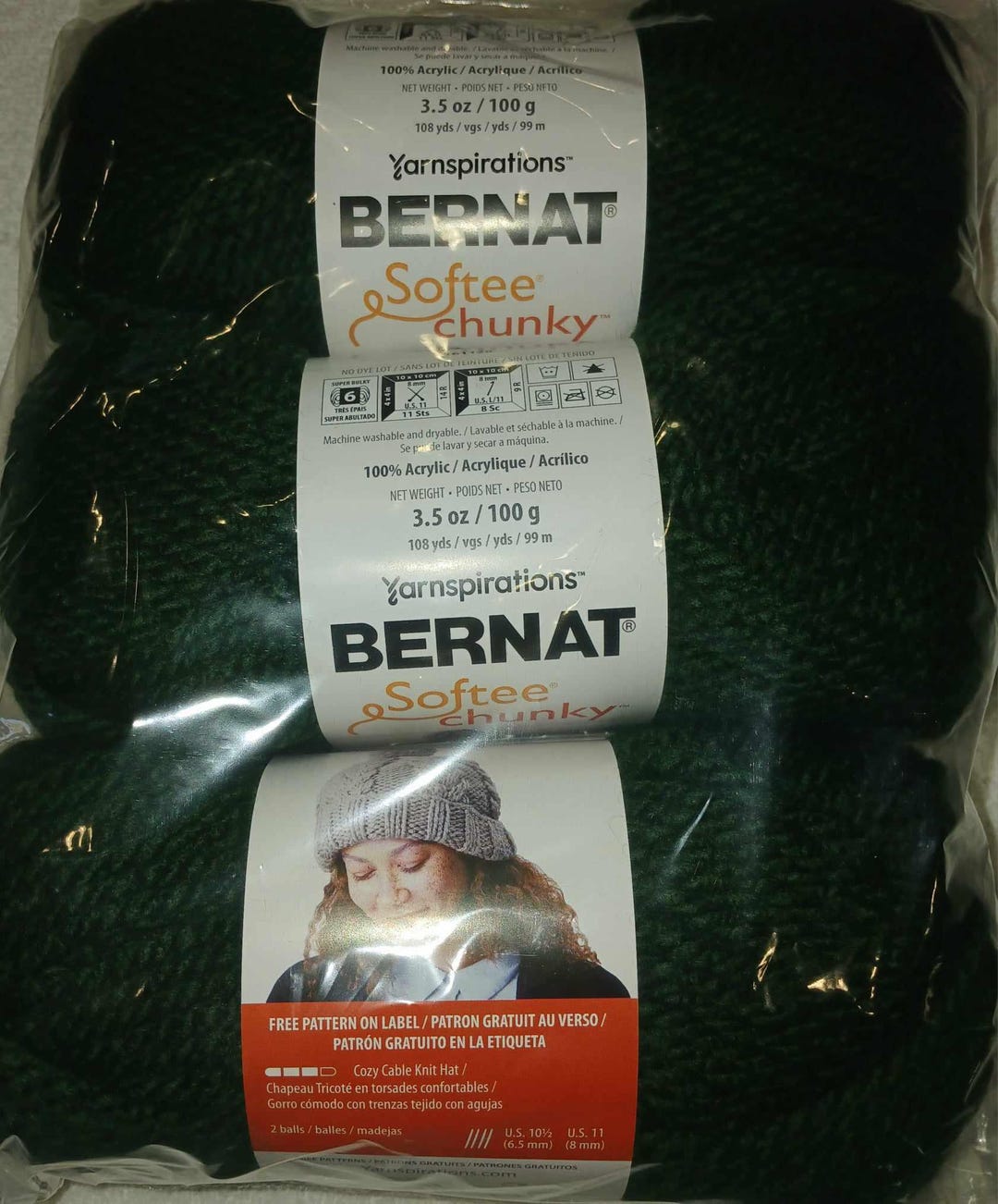 Bernat Softee Chunky Yarn Lot of 3 Skeins DARK GREEN #6 Super Bulky - Etsy