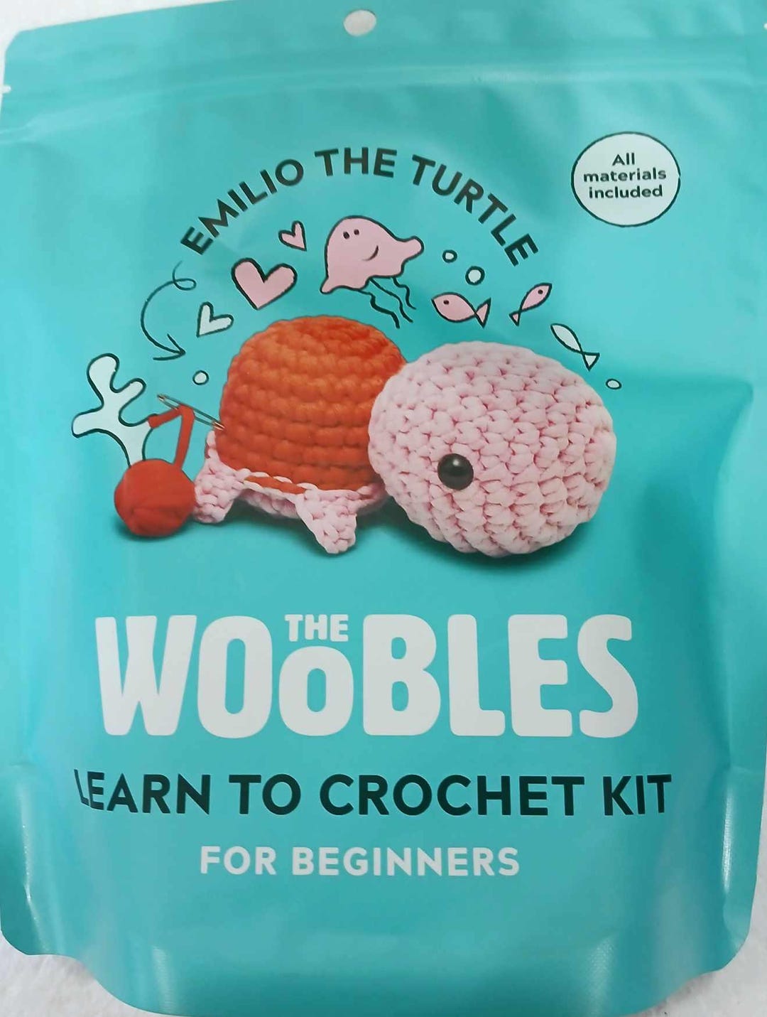 The Woobles Emilio the Turtle PINK/RED Learn to Crochet Kit for ...