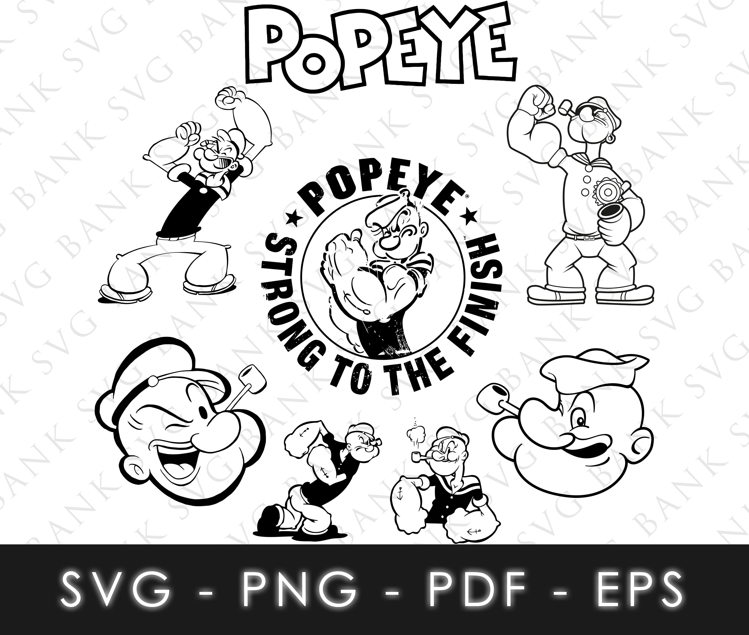 Popeye SVG, Popeye Vector, Popeye Silhouette Svg, Popeye Silhouette ...