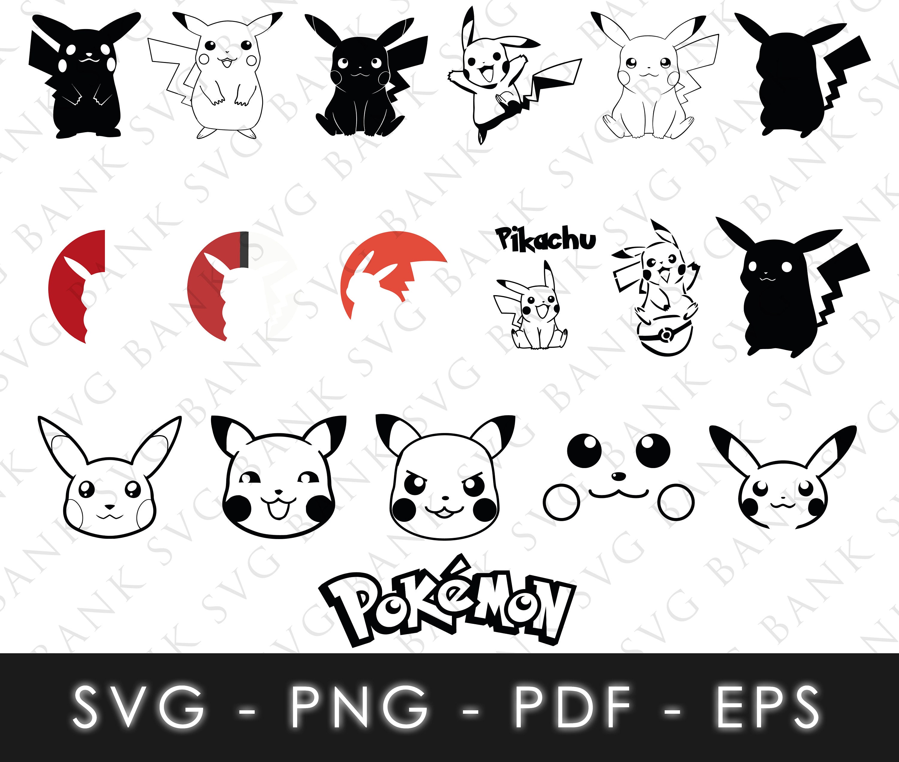 Pikachu SVG, Pikachu Vector, Pikachu Silhouette SVG, Pikachu Silhouette ...