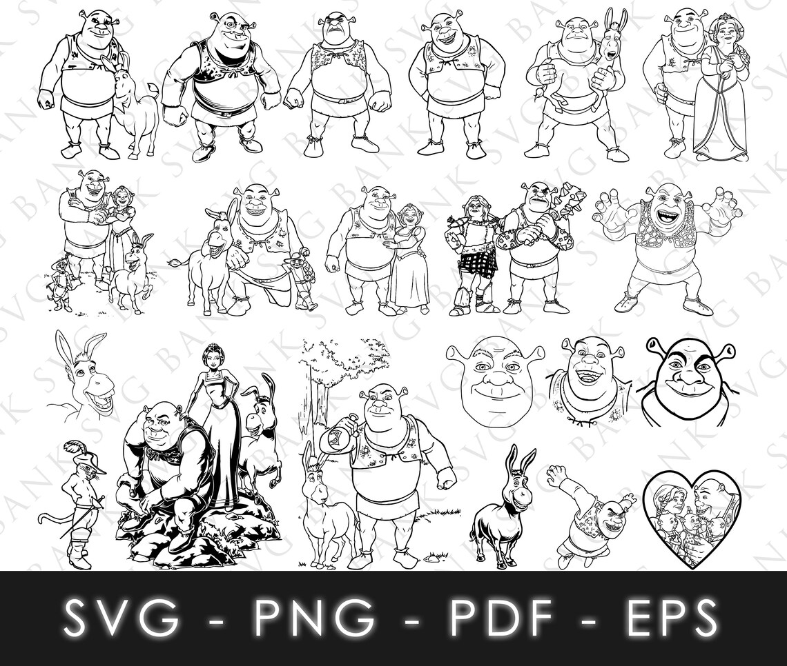 Shrek SVG, Shrek Vector, Shrek Silhouette Vector, Shrek SVG Bundle ...