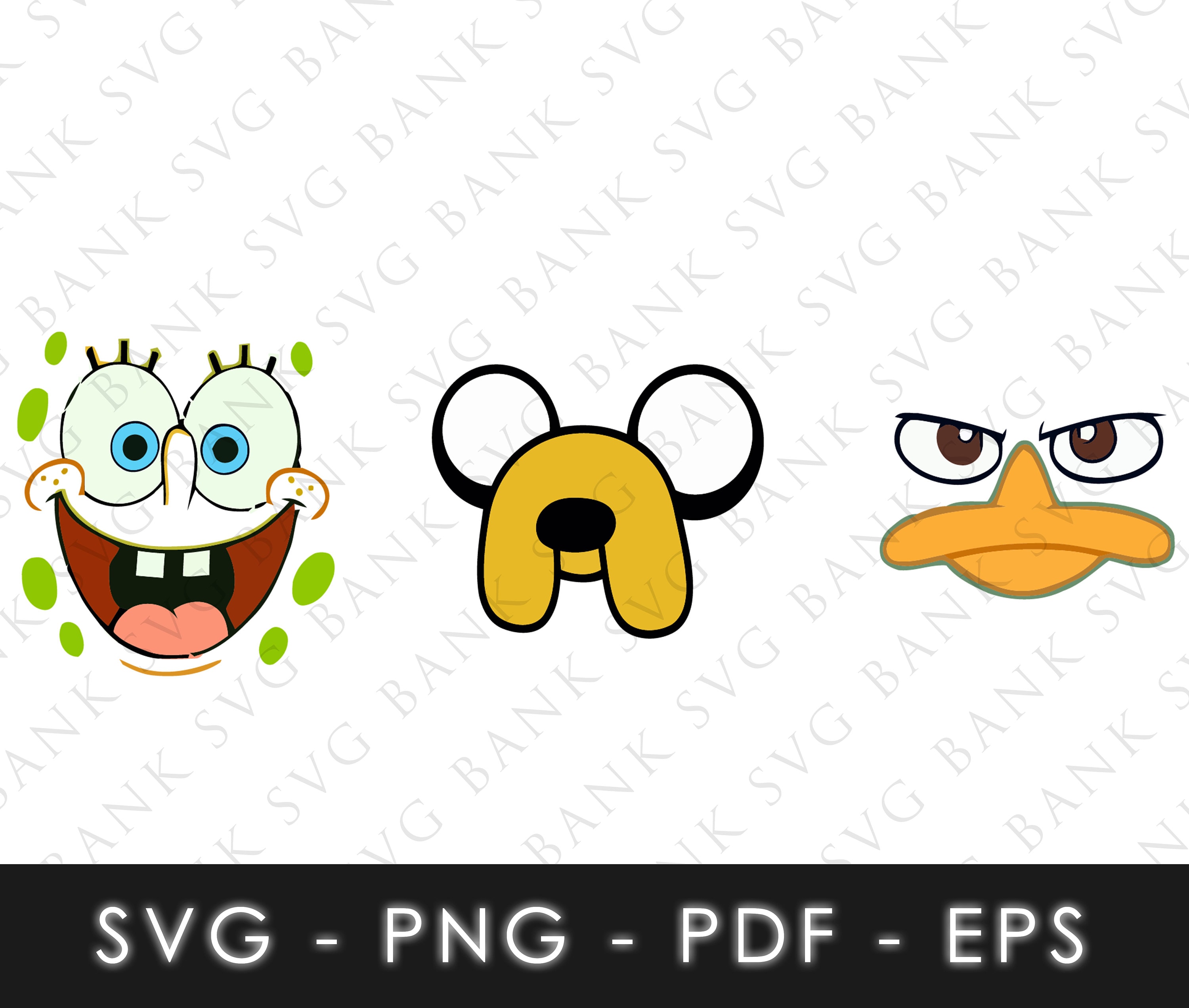 Perry the Platypus Face Svg, Jake Face Svg, Sponge Face Svg, Phineas ...