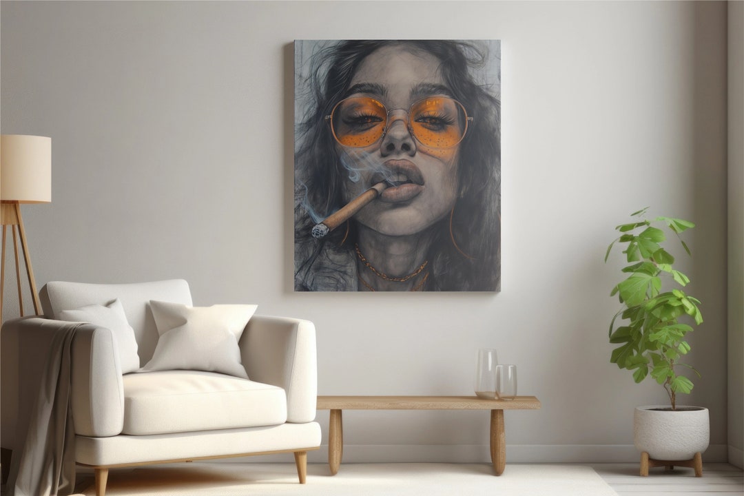 Smokin' Hot Girl, Sexy Woman With Sunglasses, Aesthetic Drawing, Gray ...