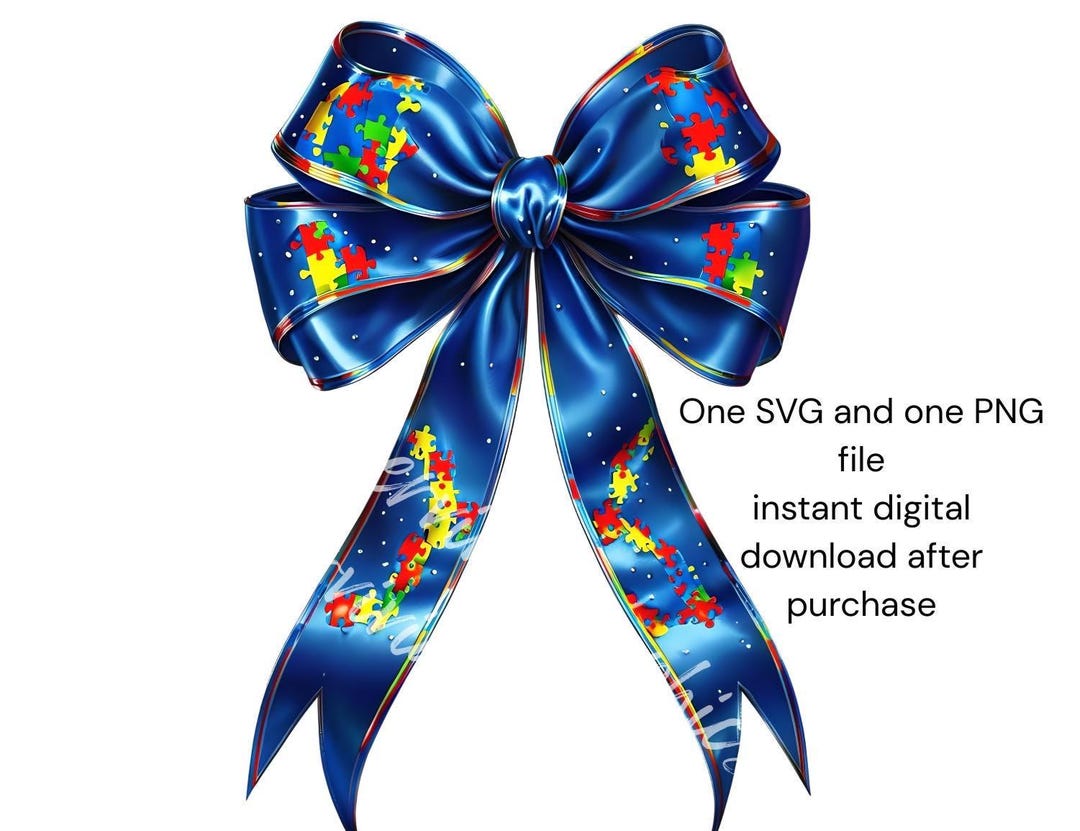 Autism Awareness Bow PNG SVG, Clip Art, Cut Files, Instant Digital ...