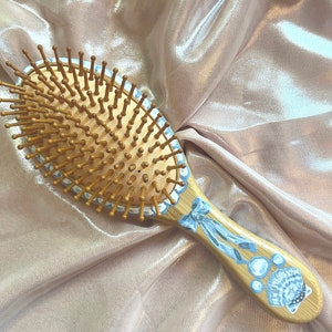 Seashell Painted Wooden Hair Brush Bamboo Hair Brush - Etsy
