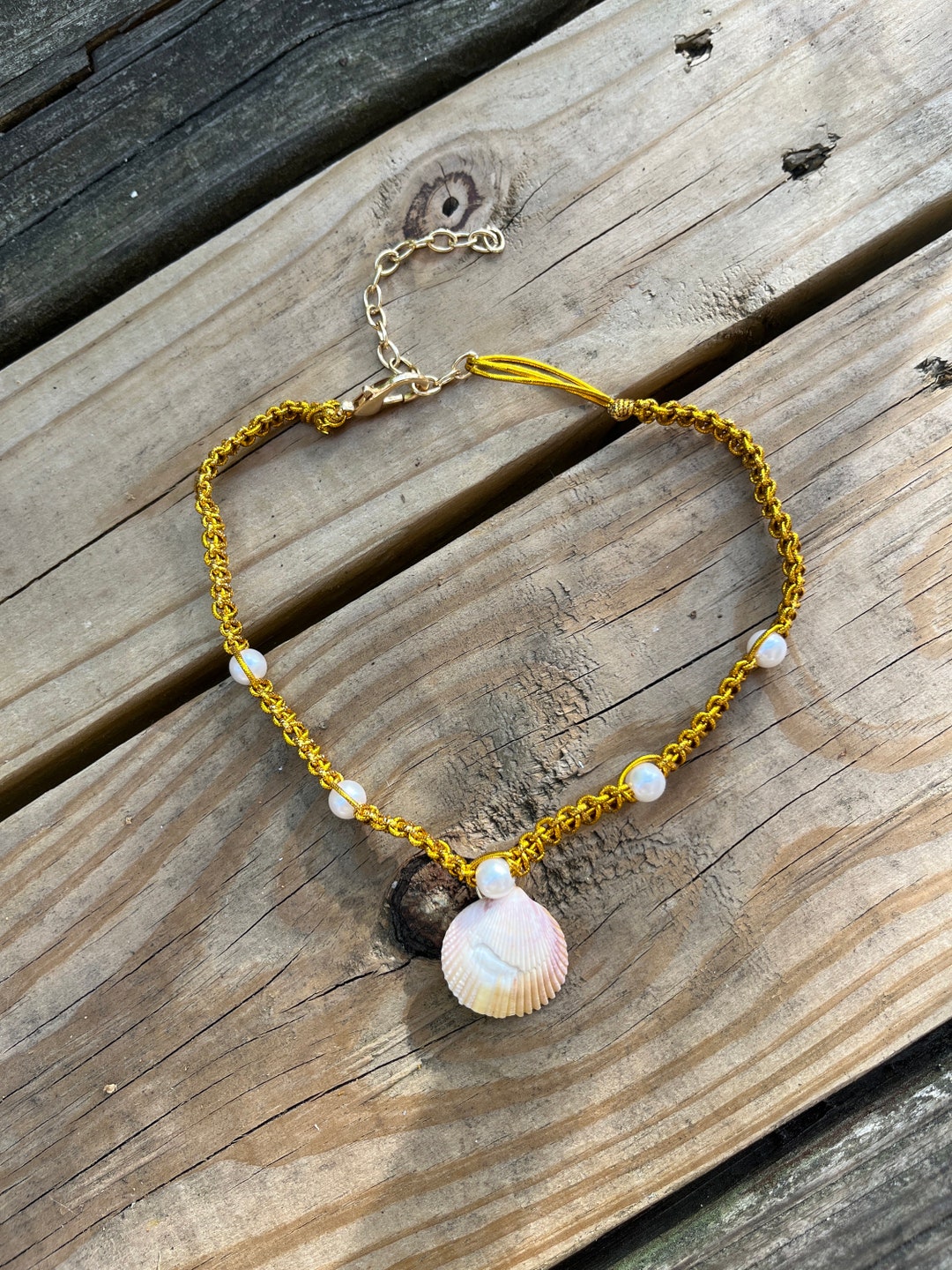 Gold Macrame Seashell Choker | Seashell Necklace - Etsy