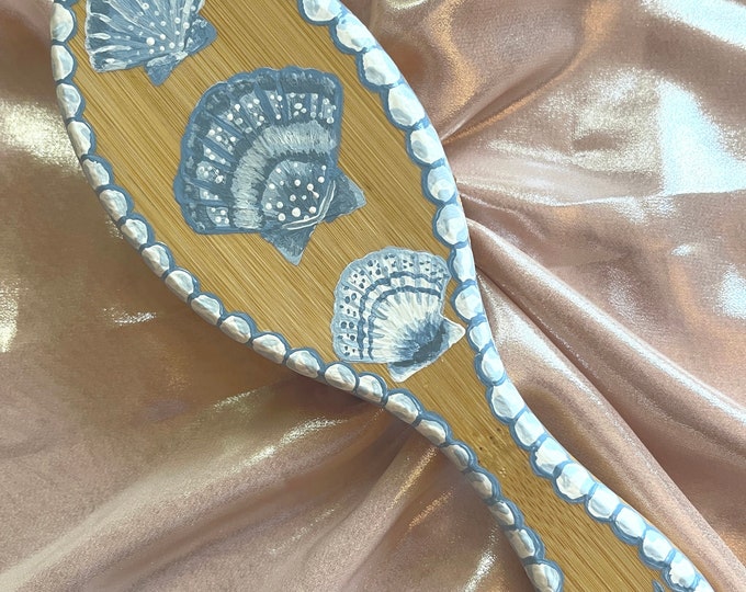 Seashell Painted Wooden Hair Brush | Bamboo Hair Brush - Etsy