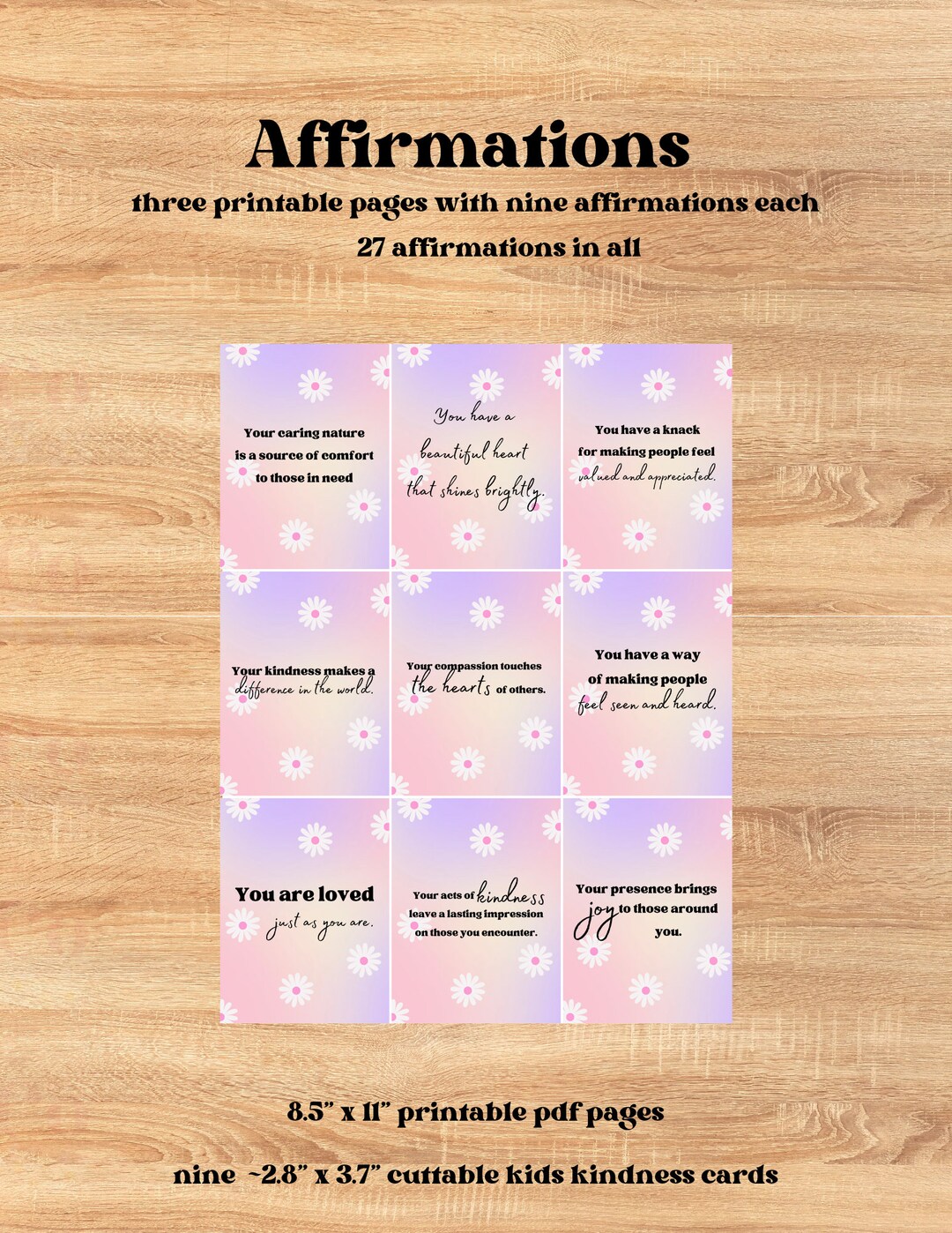 Kindness Affirmation Cards for Adults, Bright Colorful Daisy Printable ...