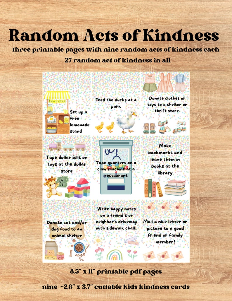 Random Acts of Kindness Printable Cards for Kids, Summer Activities ...