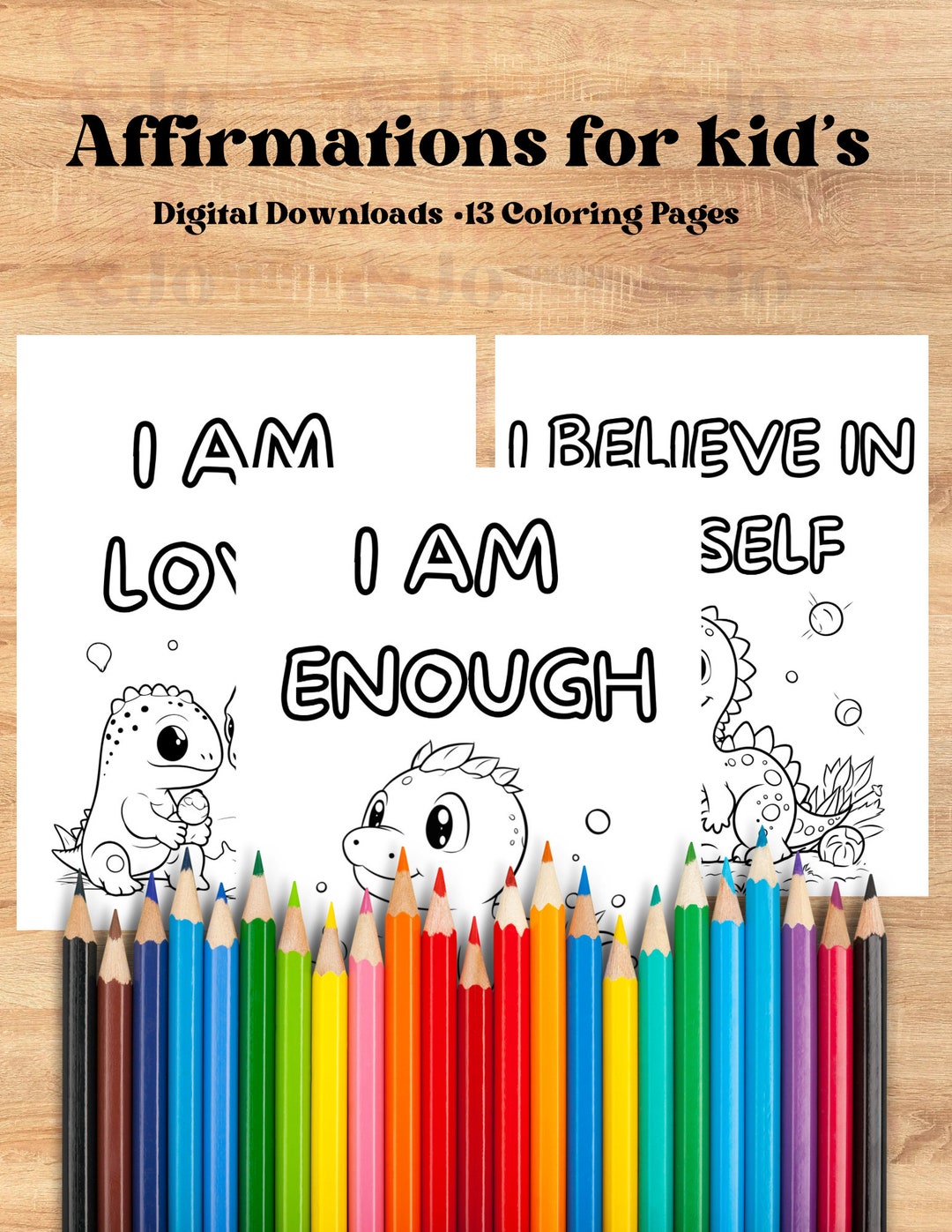 Kids Dinosaur Coloring Pages Positive Affirmations and Encouragement - Etsy