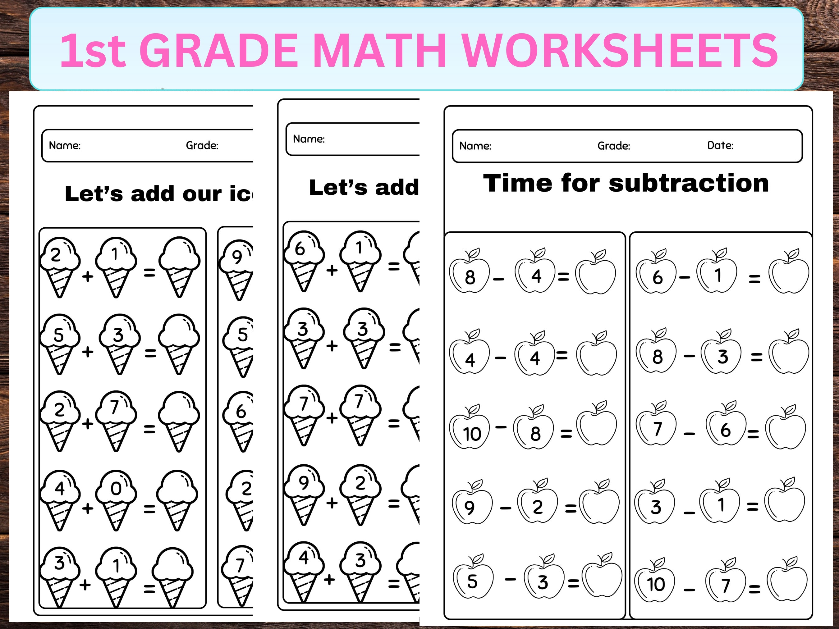 Printable Math Worksheets, Grade 1 Addition, Subtraction Worksheets ...