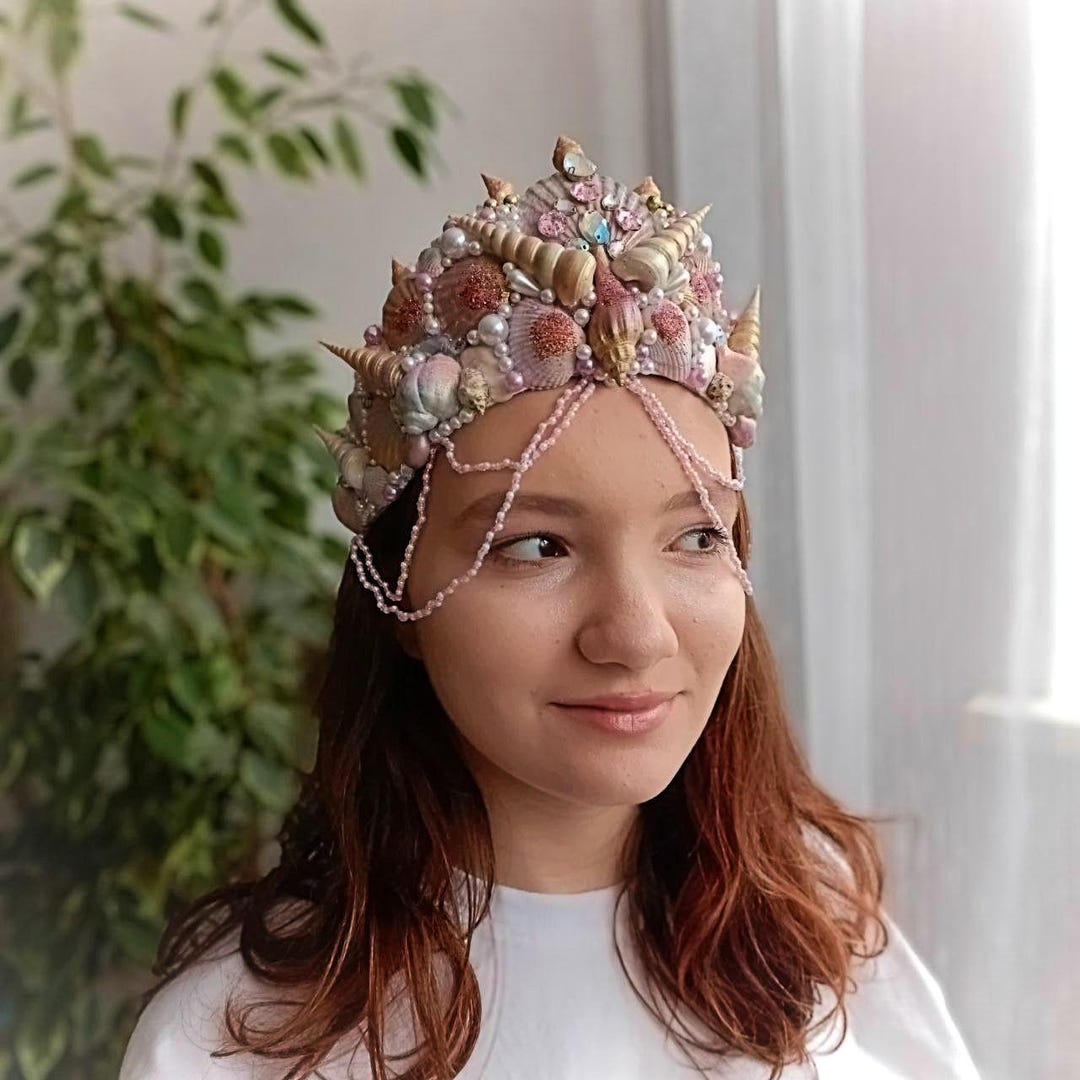 Gold Pink Mermaid Crown. Seashells Tiara. Cosplay Tiara for Costume ...