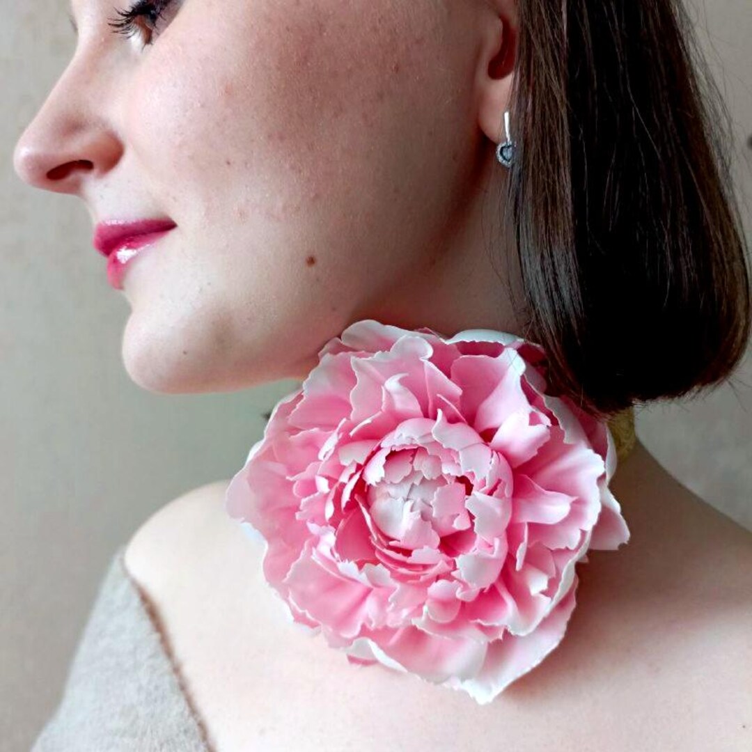 Flower Choker Necklace Pink Peony: Summer Floral Designer Jewelry ...