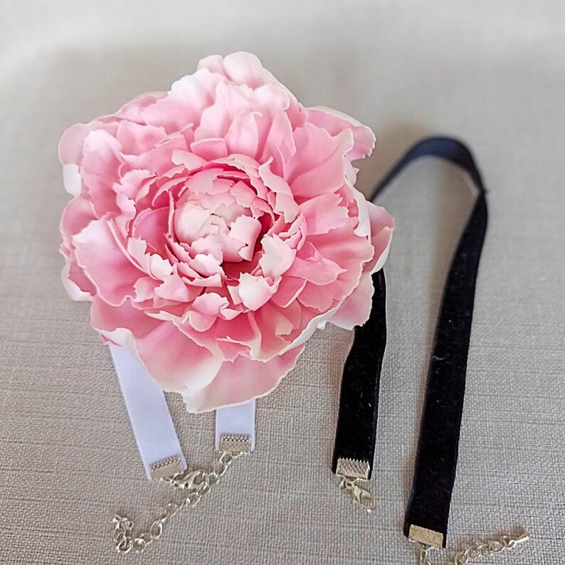 Flower Choker Necklace Pink Peony: Summer Floral Designer Jewelry ...