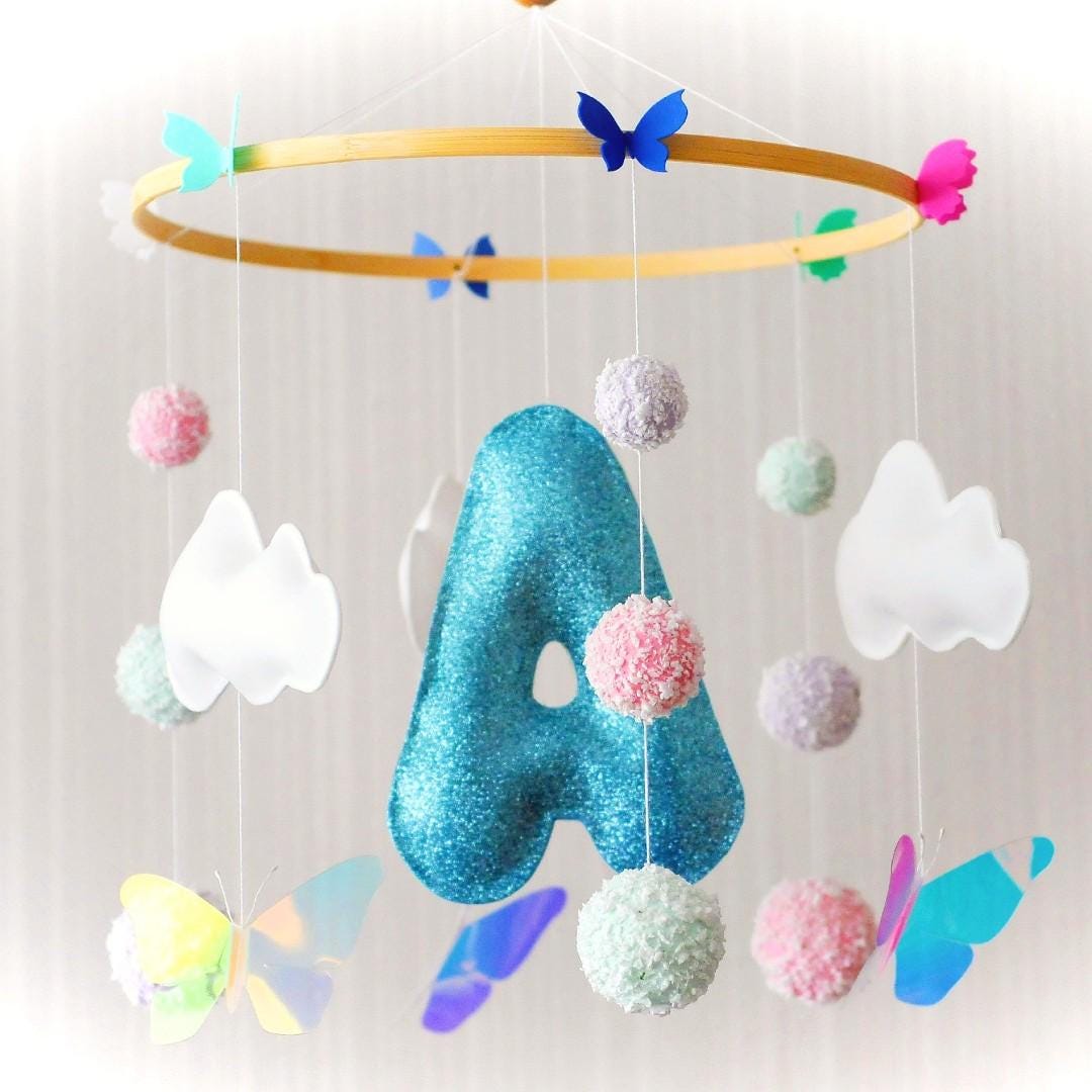 Blue Baby Crib Mobile. Nursery Decor Initial of Baby Boy Name. Custom ...