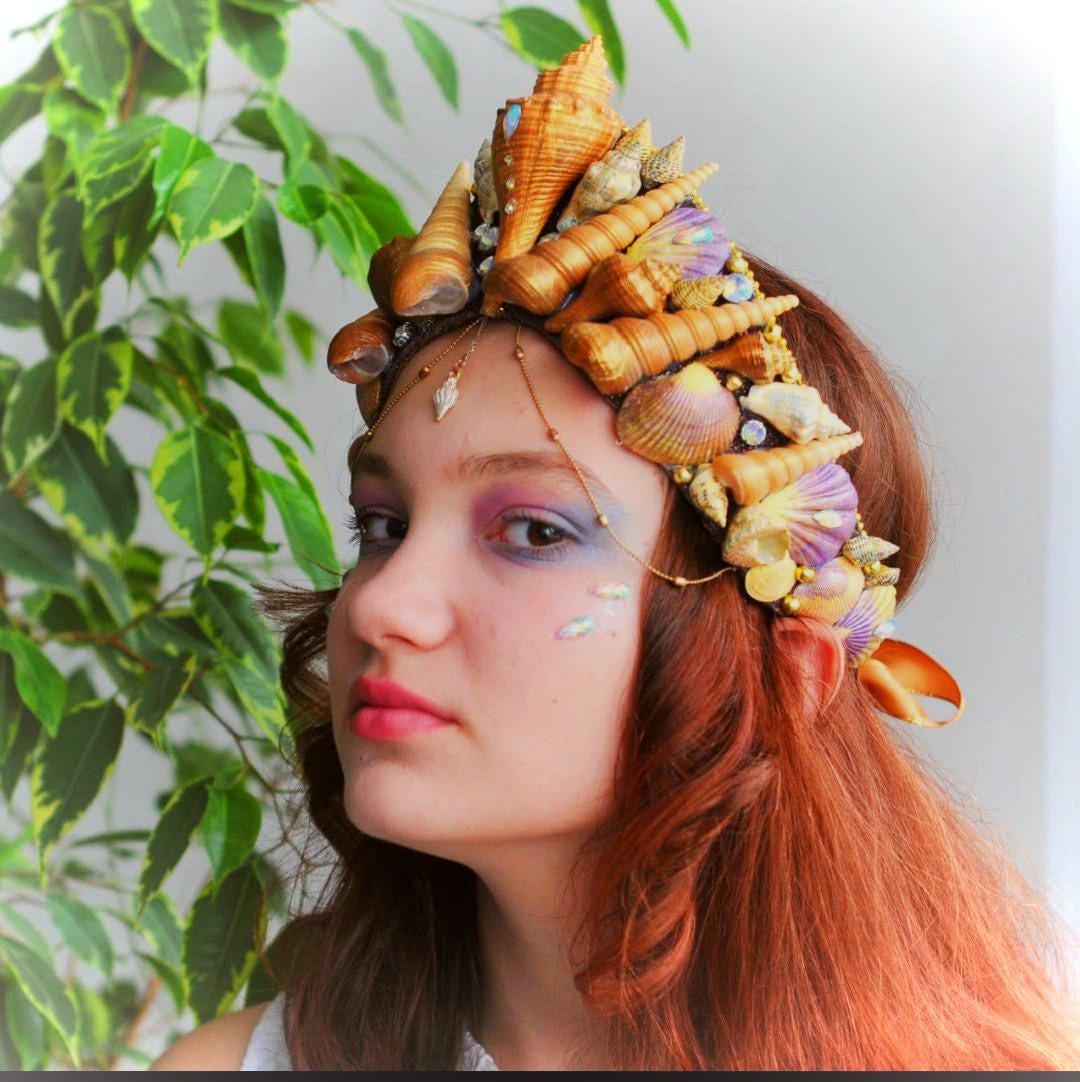 Gold Mermaid Crown. Crown With Seashells. Cosplay Tiara for Costume ...