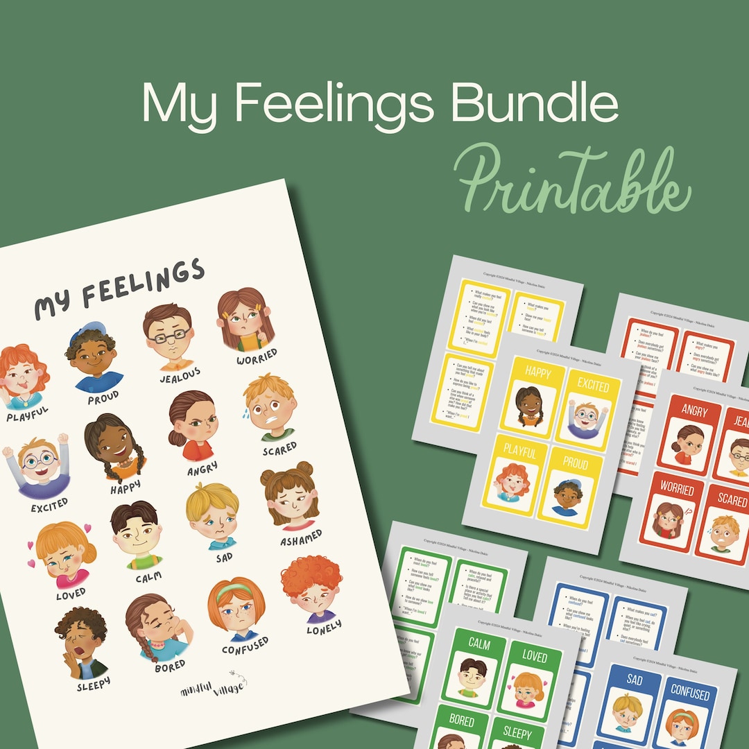 Printable Feelings Bundle Poster Flash Cards Mindful Village - Etsy
