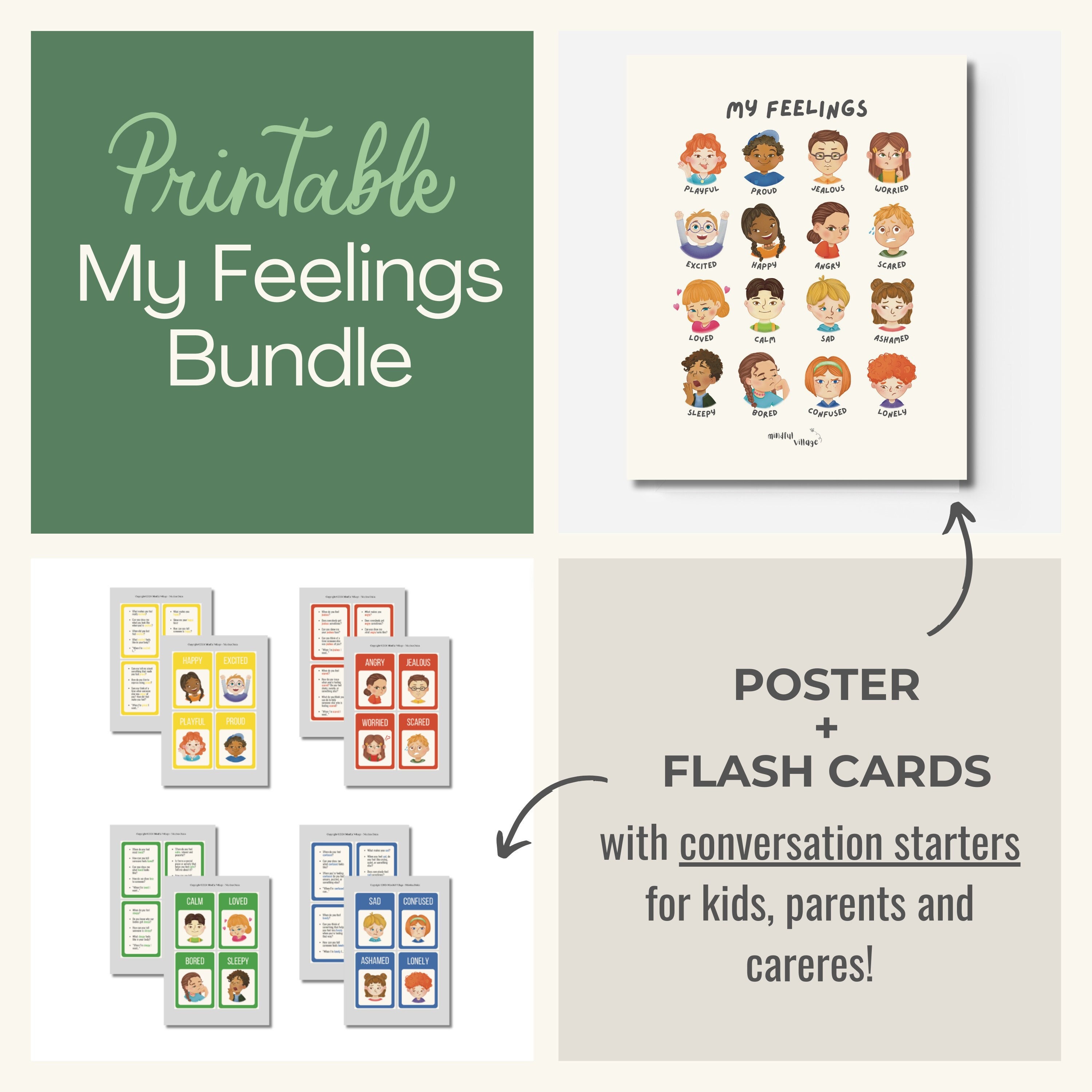 My Feelings Bundle Printable Poster Flash Cards Mindful Village - Etsy