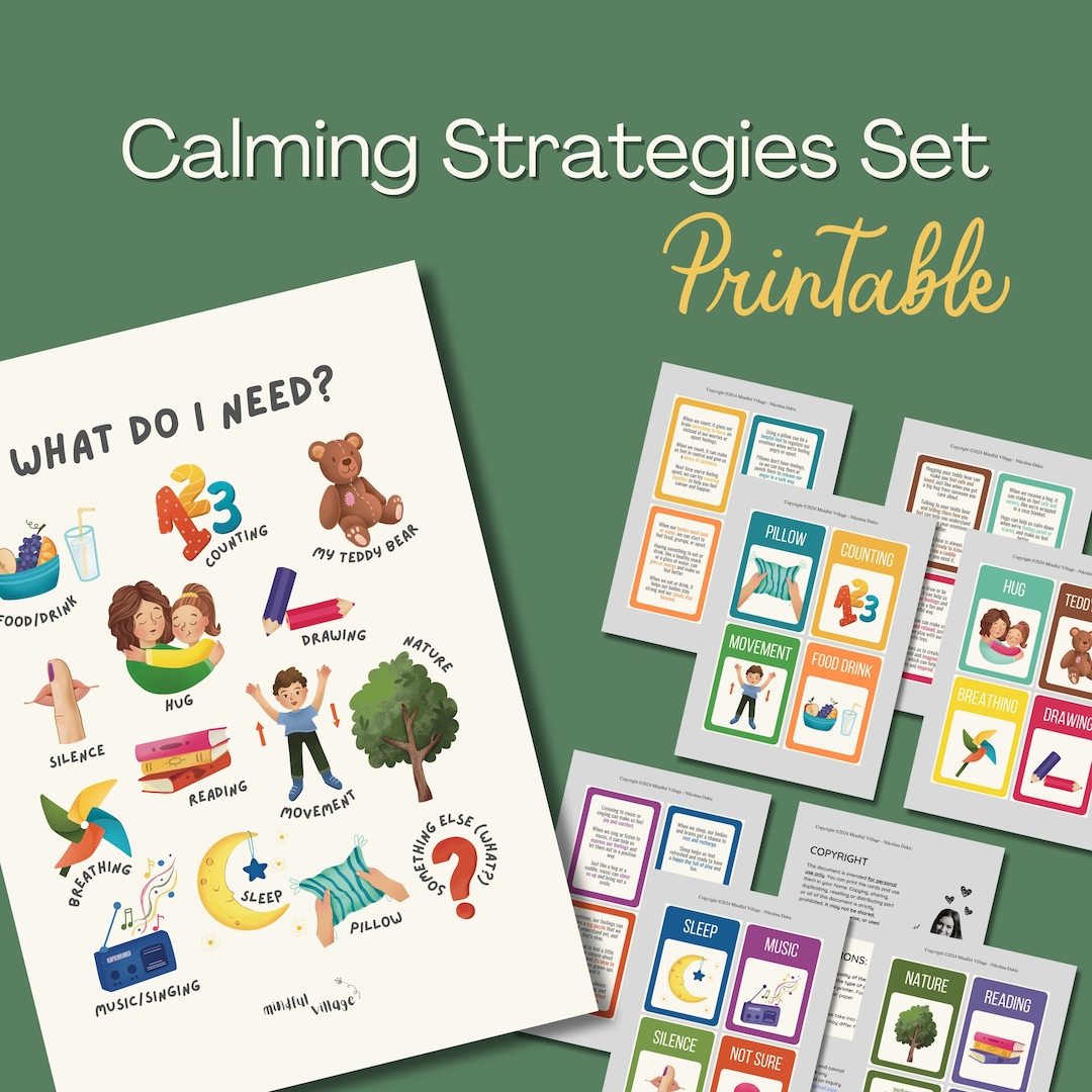 Printable Calming Strategies Bundle | Poster + Flash Cards | Mindful ...