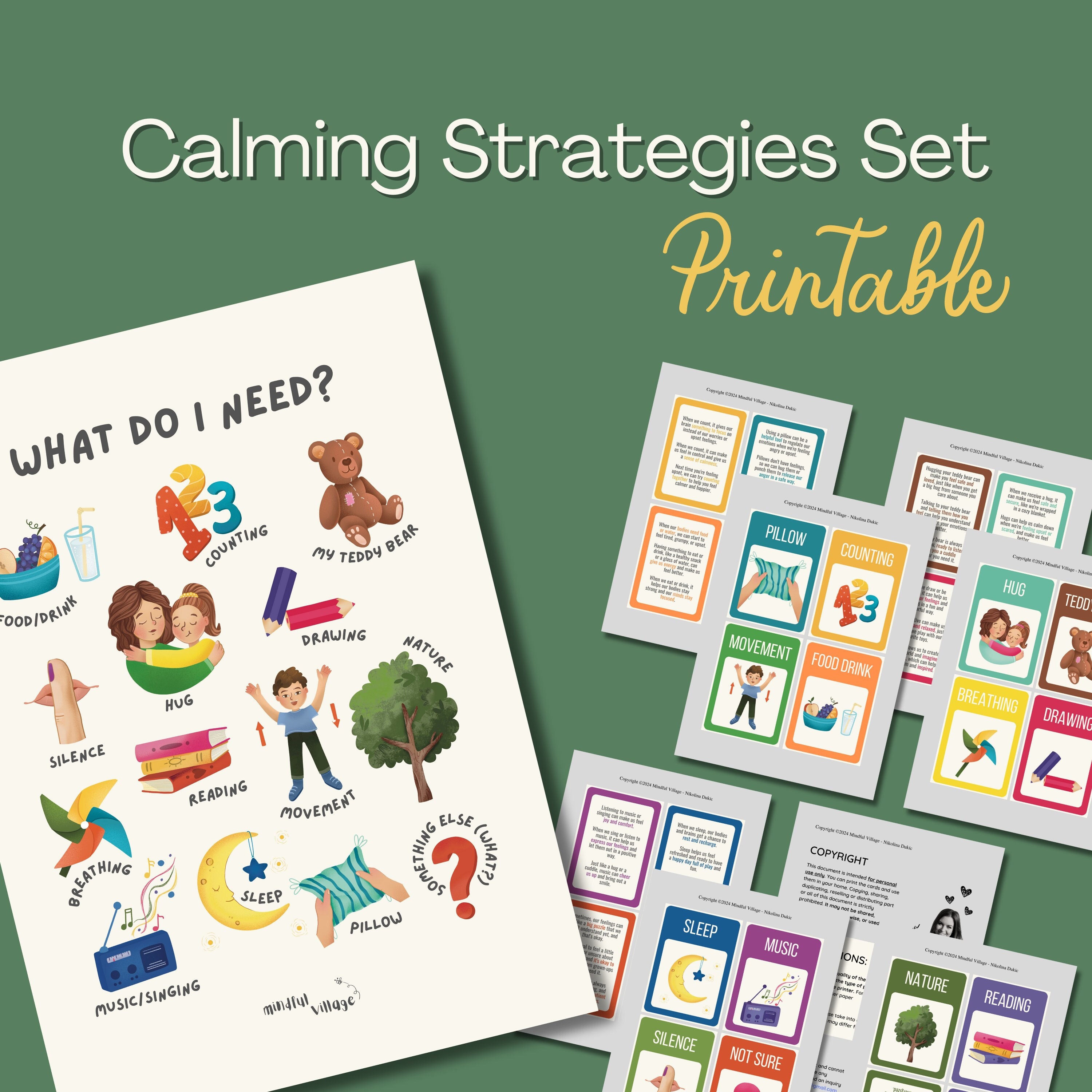 Printable Calming Strategies Bundle | Poster + Flash Cards | Mindful ...