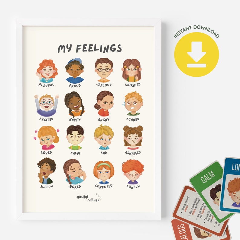 Printable Feelings Bundle Poster Flash Cards Mindful Village - Etsy