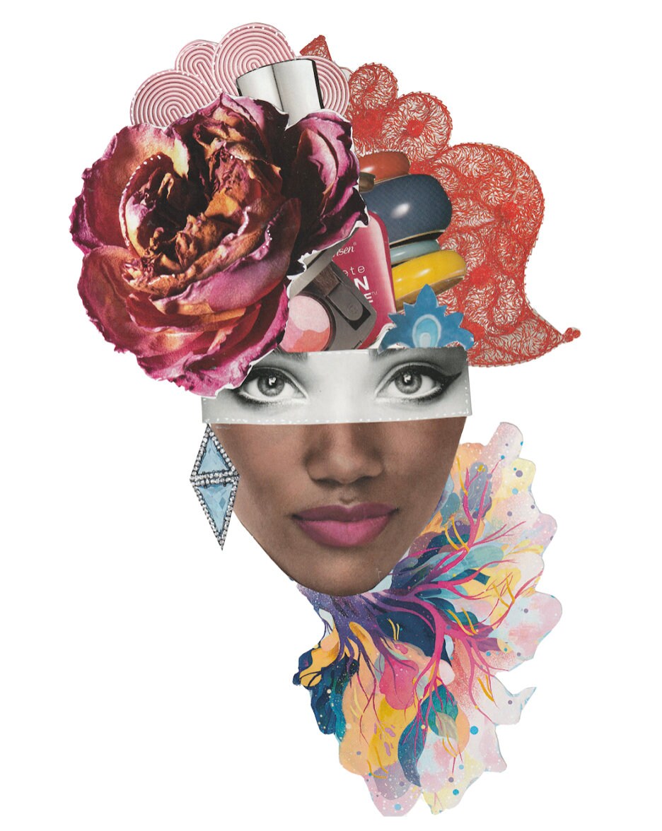 Floral Stylish Layered Black Woman Art Print Collage (4x Sizes) - Etsy