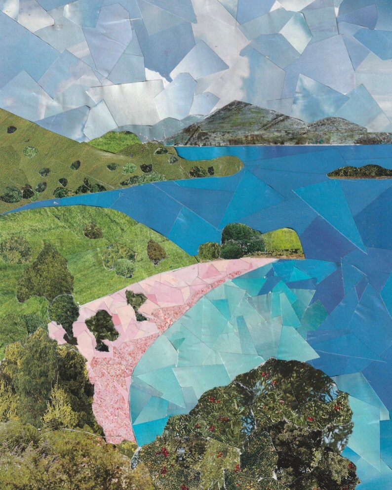 Pink Beach Seascape Paper Collage - Etsy