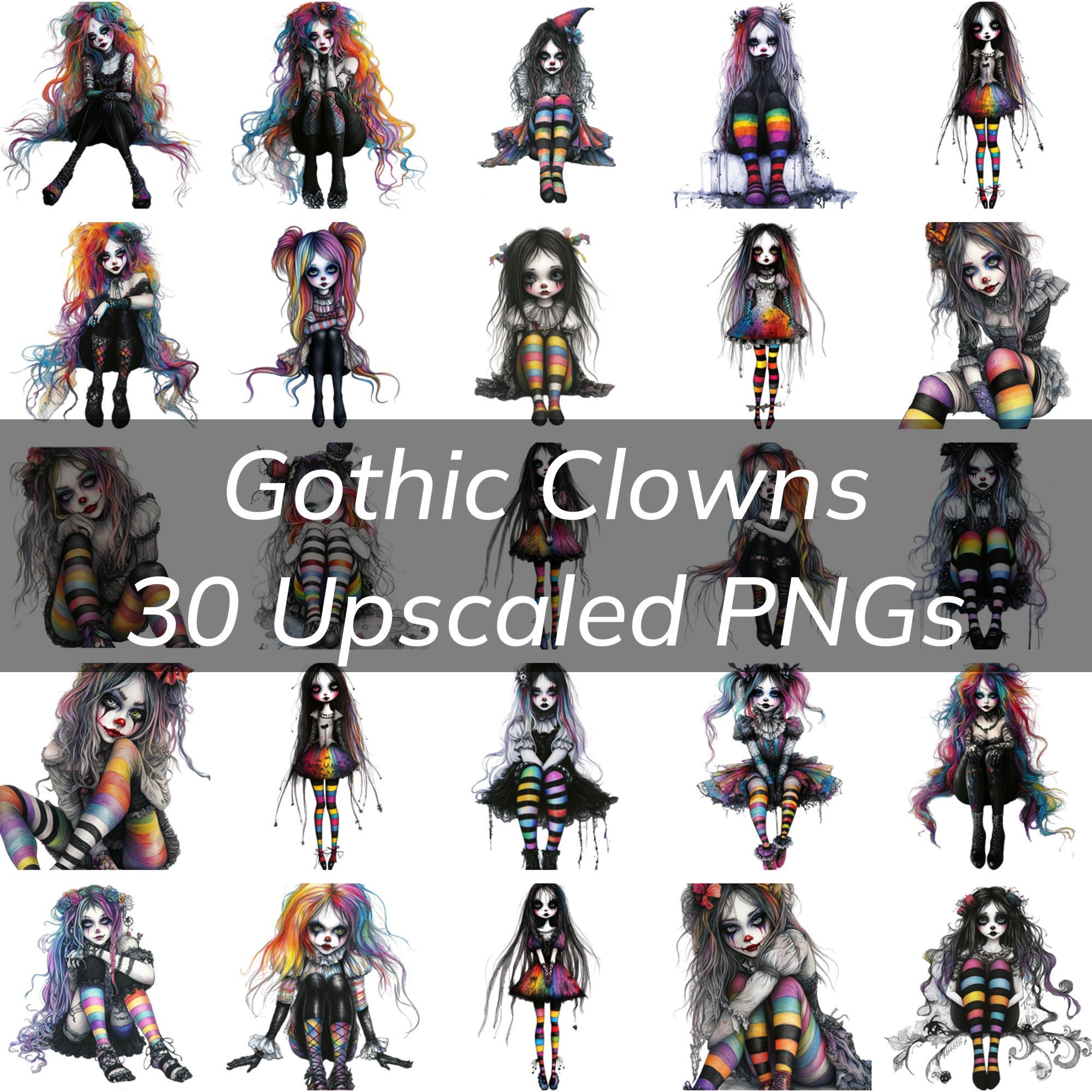 Vibrant Gothic Clowns Clipart Bundle: Colorful Character Pngs - Etsy