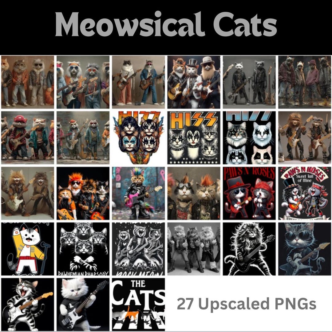 Meowsical Cats Clipart Bundle Featuring Rocking Cat Characters in ...