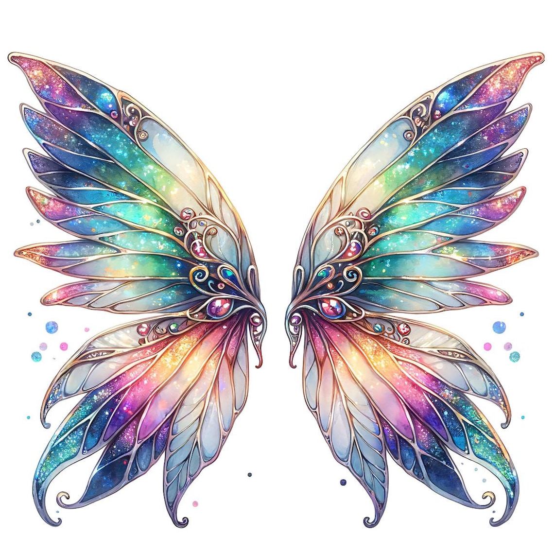 Magical Fairy Wings Clipart, Watercolor Angel Wing Clip Art, Pastel ...