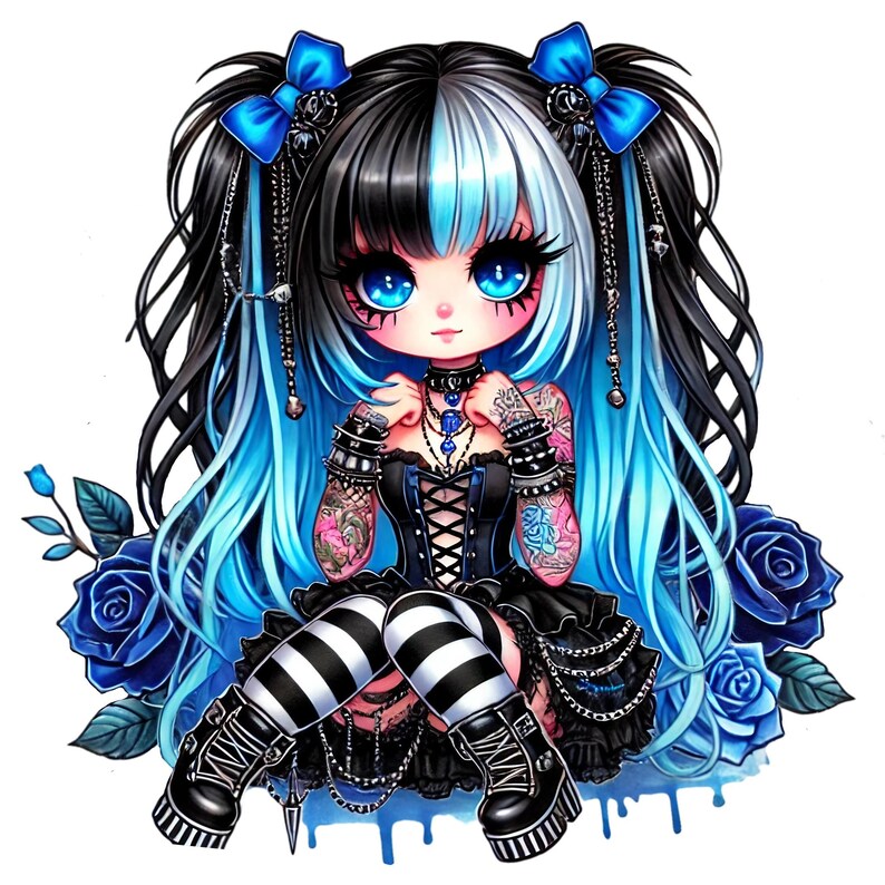 Whimsical Chibi Goth Anime Clipart Bundle - Vibrant Characters With ...