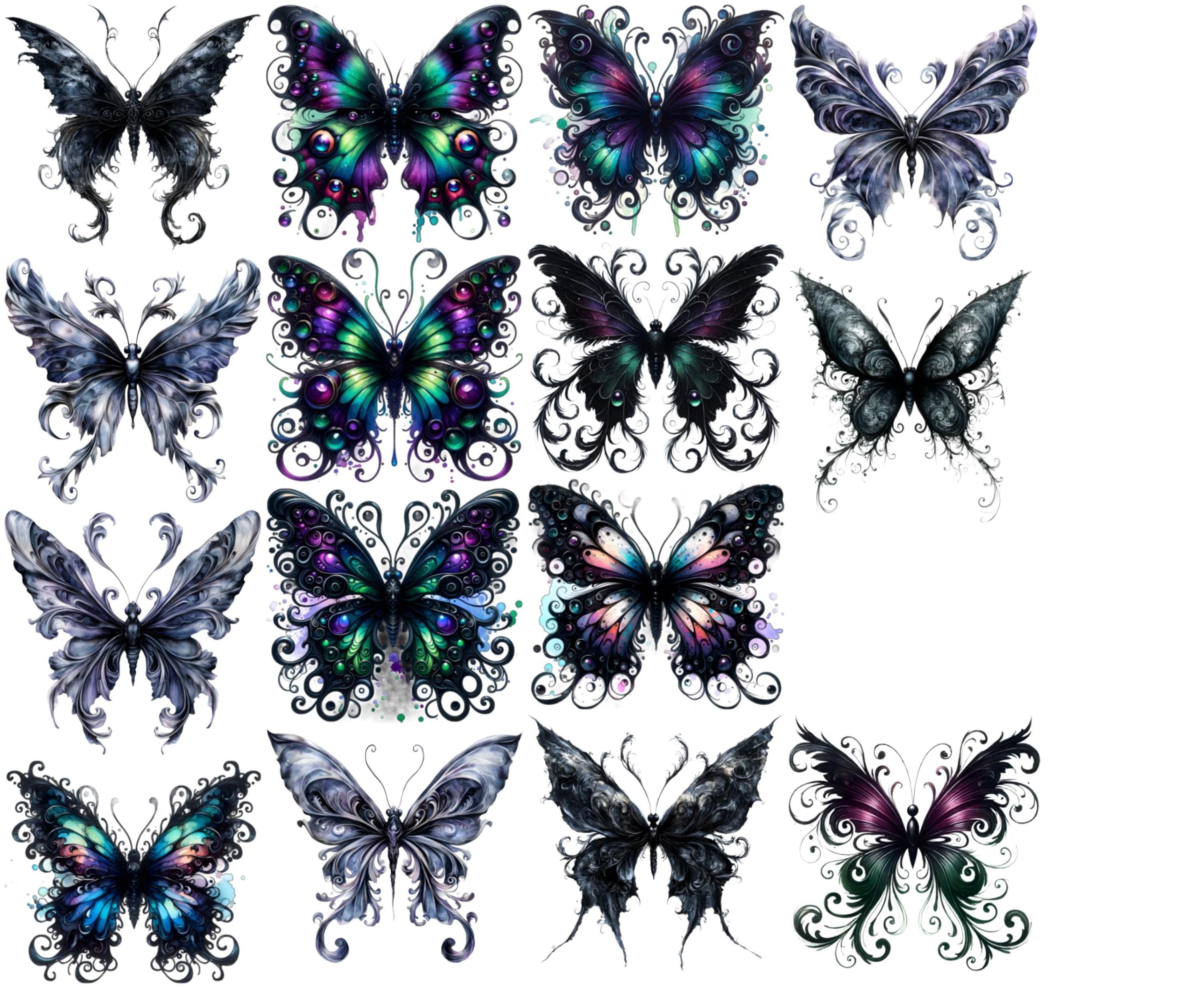 Elegant Gothic Butterflies Clipart Bundle - Mystical PNG Designs for ...