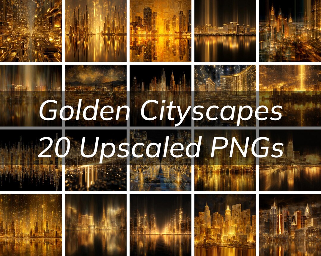 Golden Cityscapes Clipart Bundle: Abstract Urban PNG Images (digital ...