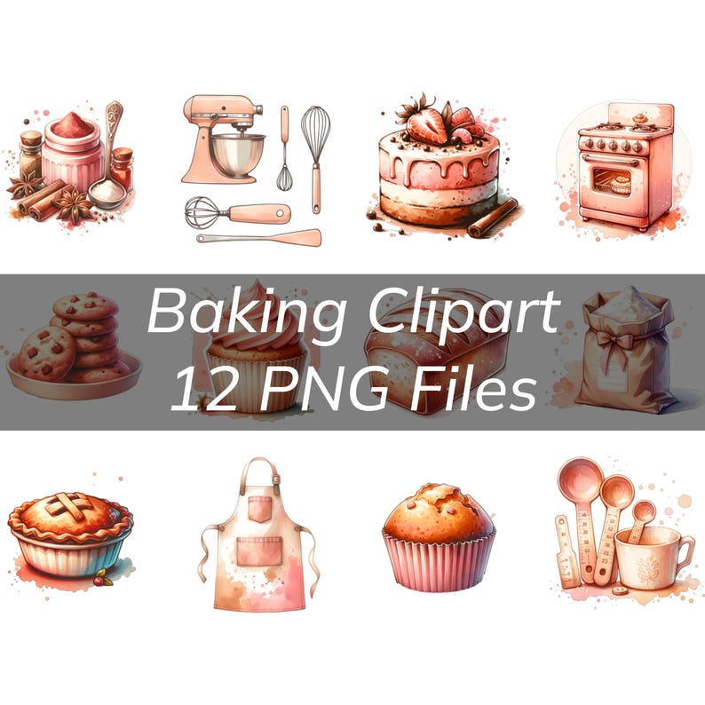 Watercolor Baking Clipart Bundle - Cookie Baking PNG, Culinary Art for ...