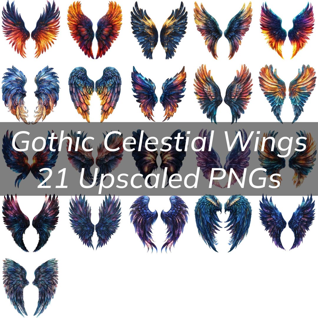 Gothic Celestial Wings Clipart: Ethereal PNG Bundle - Etsy