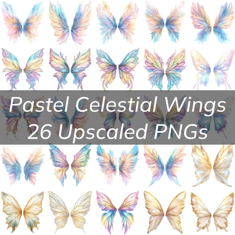 Ethereal Pastel Celestial Wings Clipart Bundle - Beautiful PNG ...