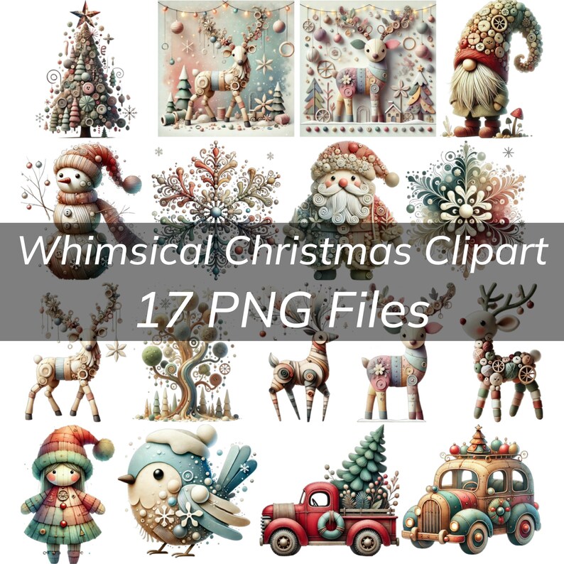 Whimsical Christmas Clipart Bundle - Cute Adorable PNG Files for ...