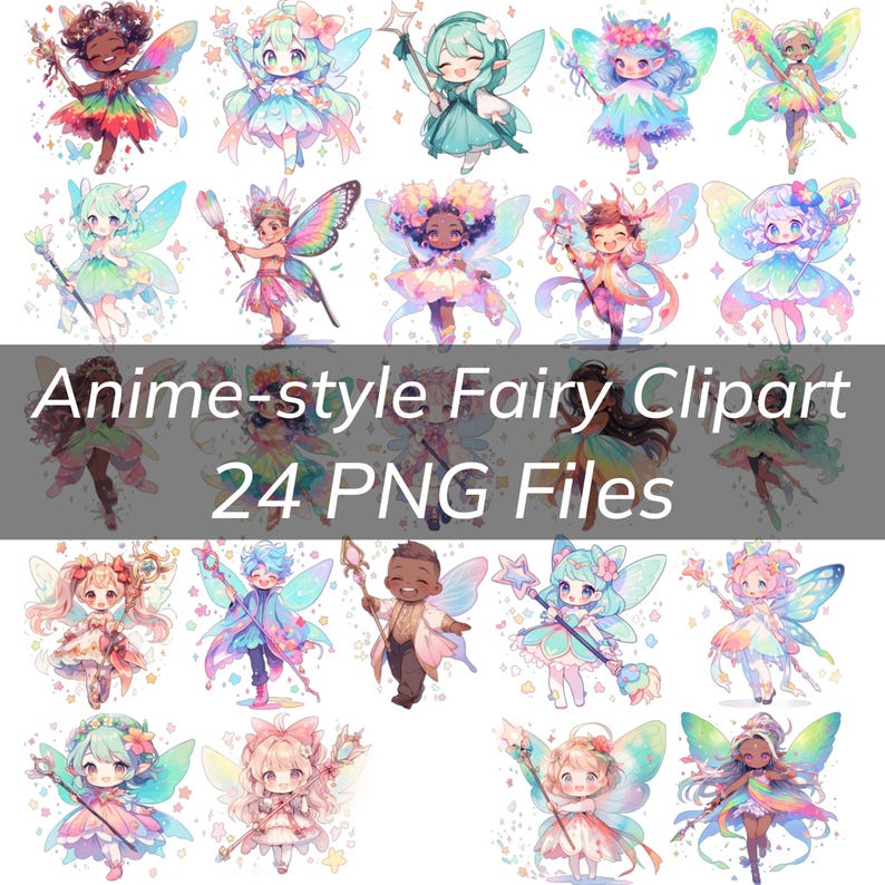 Adorable Anime Fairy Clipart Bundle - Cute Girls and Boys PNG for ...
